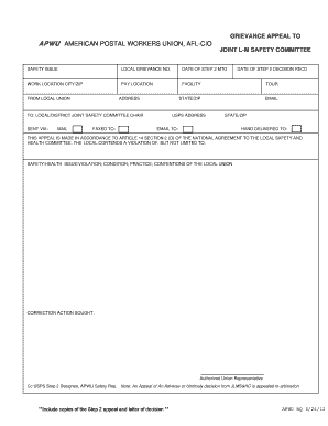 Fillable Online swcal Appeal to Joint Safety Committee form - APWU Fax ...