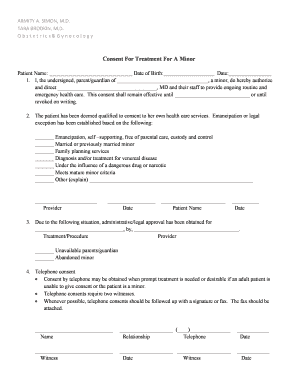 Fillable Online Consent For Treatment For A Minor - Armity Simon MD Fax ...