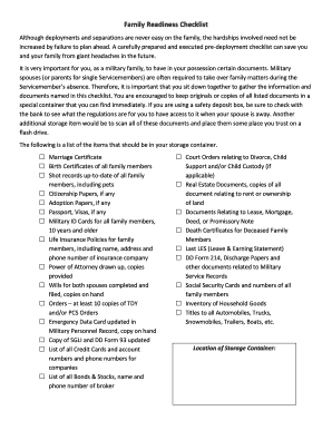 Fillable Online Family Readiness Checklist Fax Email Print - pdfFiller