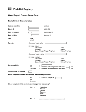 Fillable Online podonet Case Report Form Basic Data - PodoNet - podonet ...