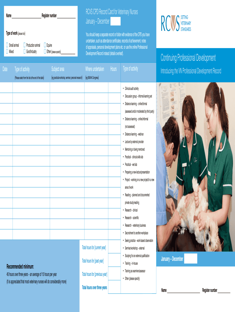 Fillable Online RCVS CPD Record Card for Veterinary Nurses Fax Email ...