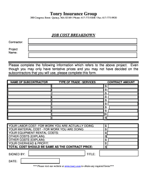 Fillable Online Job bCost Breakdown Formb Fax Email Print - pdfFiller