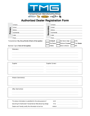 Fillable Online Authorized Dealer Registration Form - tawallaccesscom ...