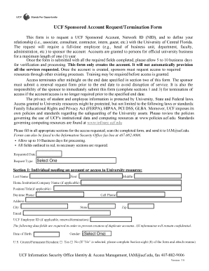 Fillable Online cst ucf UCF Sponsored Account RequestTermination Form ...