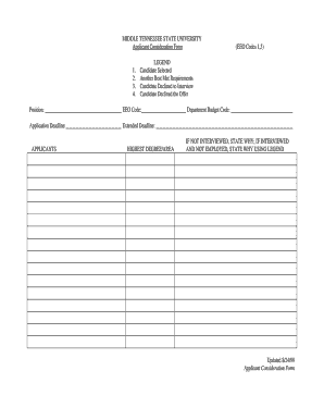Fillable Online mtsu Applicant Consideration Form Fax Email Print - pdfFiller