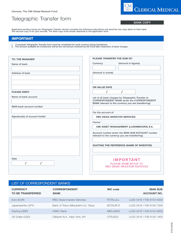 Fillable Online Universe, The CMI Global Network Fund: Fax Email Print ...