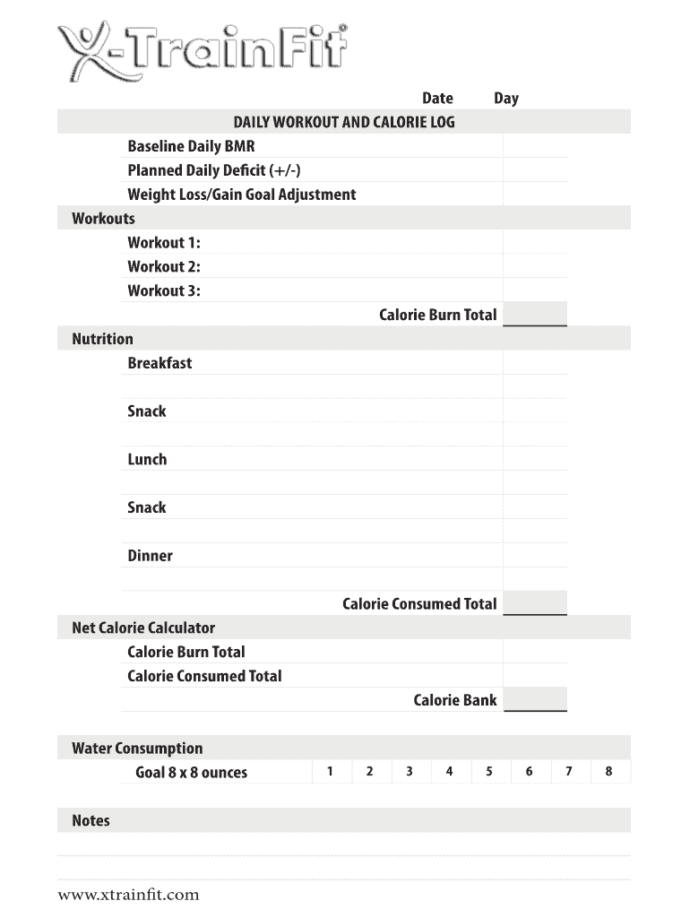Fillable Online DAILY WORKOUT AND CALORIE LOG Fax Email Print - pdfFiller