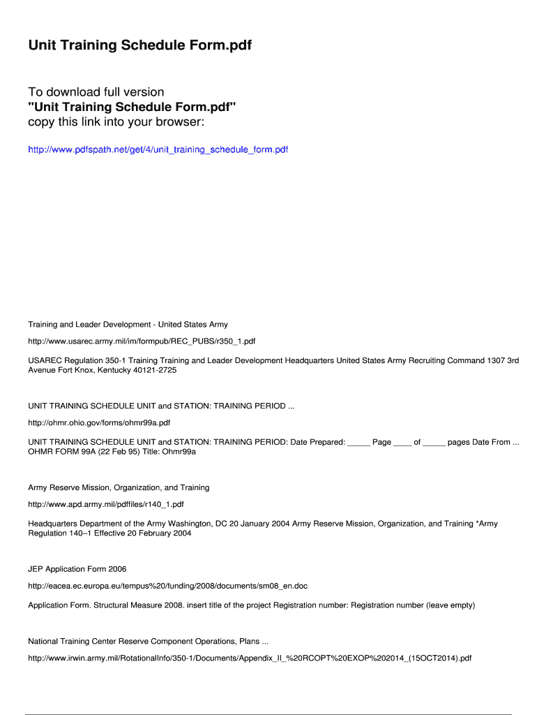 Fillable Online Unit Training Schedule Form - Pdfslibformecom Fax Email ...