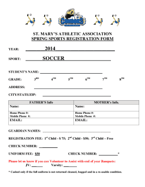 Fillable Online SPRING SPORTS REGISTRATION FORM Fax Email Print - pdfFiller