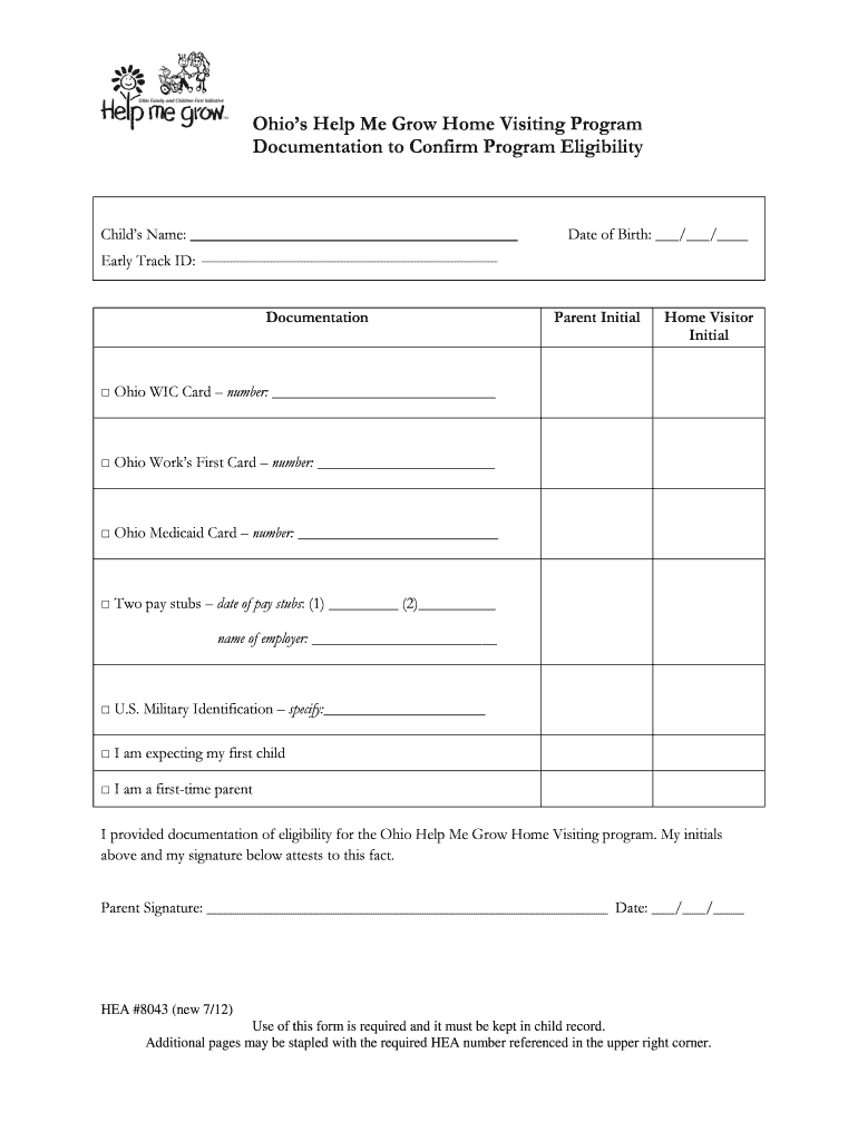 Fillable Online odh ohio Ohios Help Me Grow Home Visiting Program Fax ...