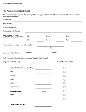 Fillable Online emporia Fee Assessment Worksheet - Emporia State ...