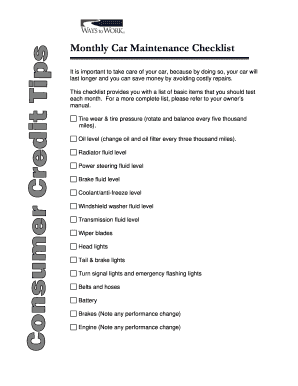 Fillable Online Monthly Car Maintenance Checklist Fax Email Print ...