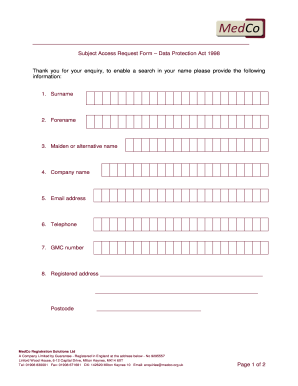 Fillable Online MedCo bSubject Access Request formb Fax Email Print ...