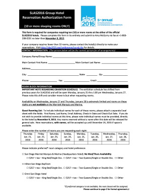 Fillable Online slas2016 SLAS2016 Group Hotel Reservation Authorization bFormb Fax Email Print ...