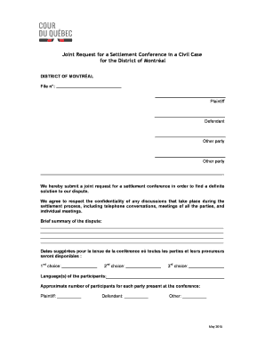 Fillable Online R Settlement Conference in a Civil Case for the Fax ...