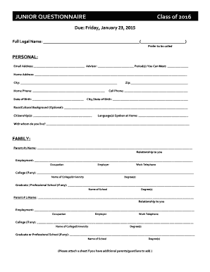 Fillable Online da JUNIOR QUESTIONNAIRE - da Fax Email Print - pdfFiller