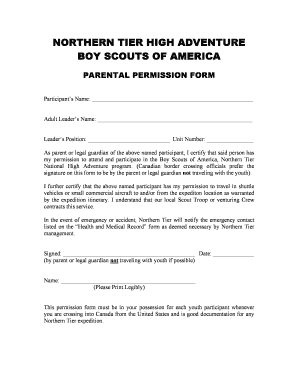Fillable Online NORTHERN TIER HIGH ADVENTURE BOY SCOUTS OF AMERICA ...