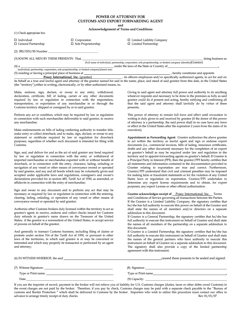 Fillable Online Rws EXPORT-IMPORT Customs Power Of Attorney Fax Email ...