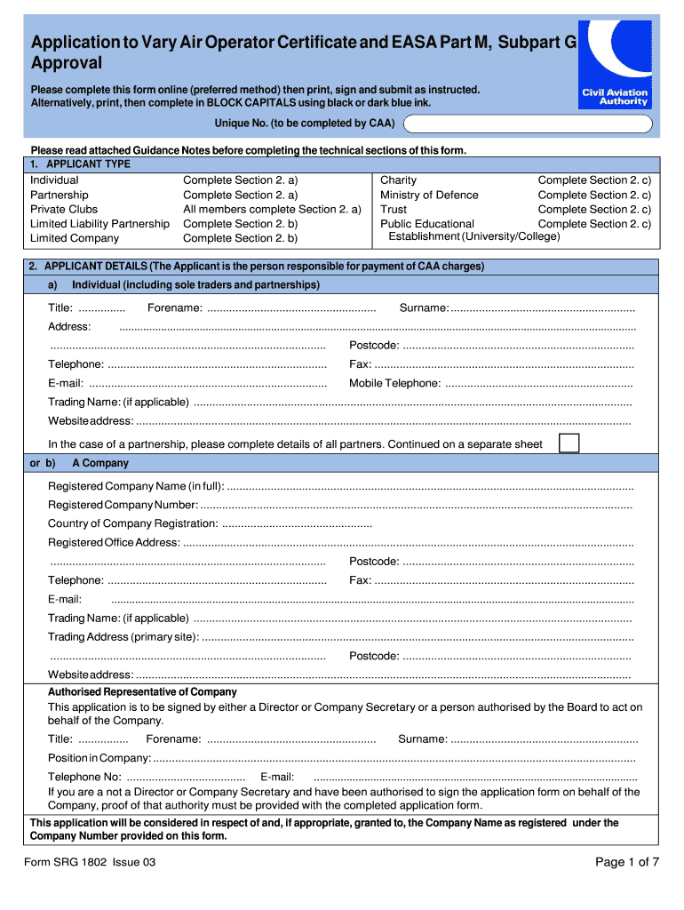 Fillable Online Application to Vary Air Operator Certificate and EASA Part M bb Fax Email Print ...