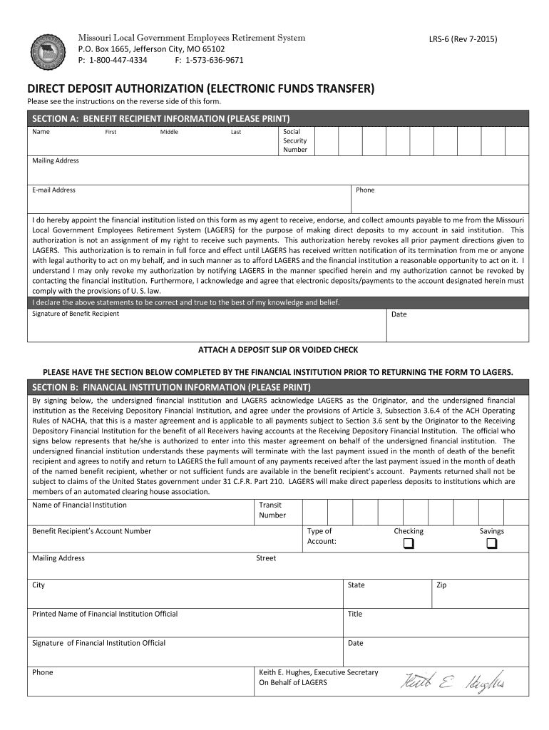 Fillable Online molagers DIRECT DEPOSIT AUTHORIZATION ELECTRONIC FUNDS ...