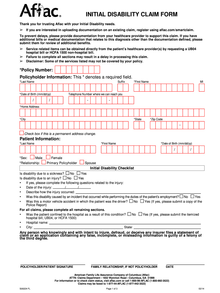 Fillable Online Thank you for trusting Aflac with your Initial ...
