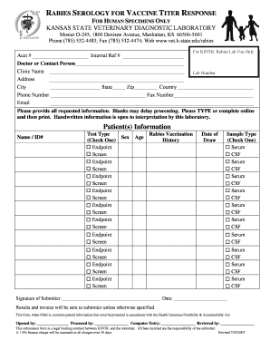 Fillable Online KSVDL RABIES LABORATORY RABIES SEROLOGY FOR - Wendy ...