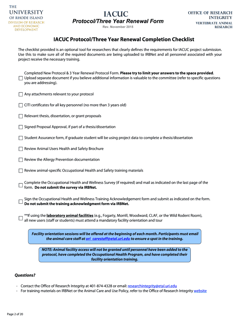 Fillable Online IACUC Office of Research Integrity ProtocolThree Fax ...