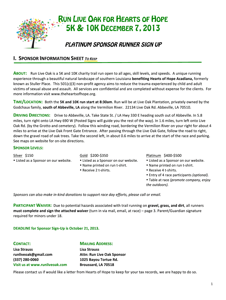 Fillable Online SPONSOR RUNNER SIGN UPdocx Fax Email Print - pdfFiller