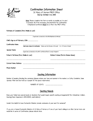 Fillable Online maryofvernon Confirmation Information Sheet ...