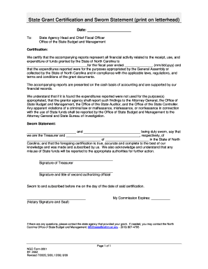 Fillable Online State Grant Certification and Sworn Statement (print on ...