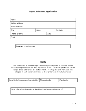 Fillable Online Puppy Adoption Application - Once Upon A Doodle Fax ...