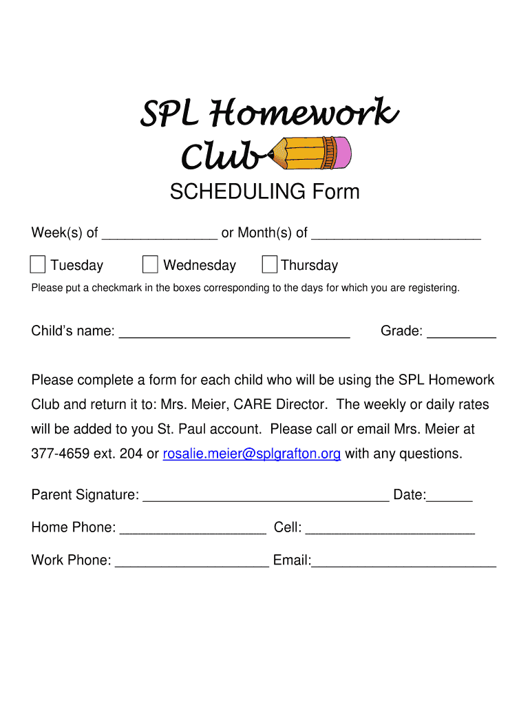 Fillable Online splgrafton SPL Homework Club - splgrafton Fax Email ...