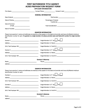 Fillable Online ACRIS Preparation Request bFormb - First Nationwide Title Fax Email Print ...