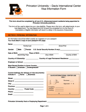 Fillable Online princeton Visa Information Form--2015 - princetonedu ...