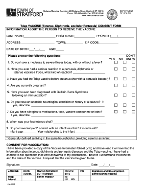 Fillable Online Tdap VACCINE Tetanus Diphtheria acellular Pertussis Fax ...