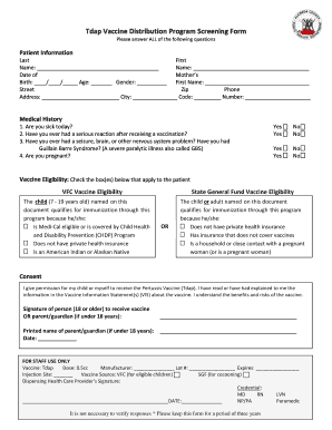 Fillable Online acphd Tdap Vaccine Distribution Program Screening Form ...