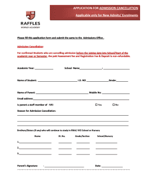 Fillable Online RWA -Admission Cancellation Form Fax Email Print ...