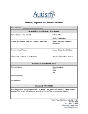 Fillable Online Referral and Permission Form ABC - abc-autismcom Fax ...
