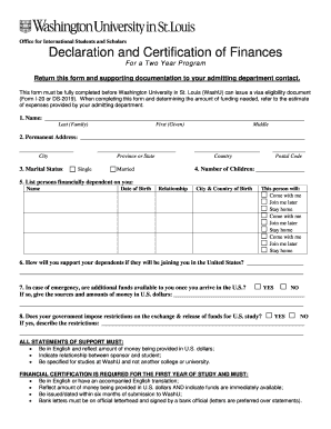 Fillable Online oiss wustl Office for International Students and Scholars Declaration and ...