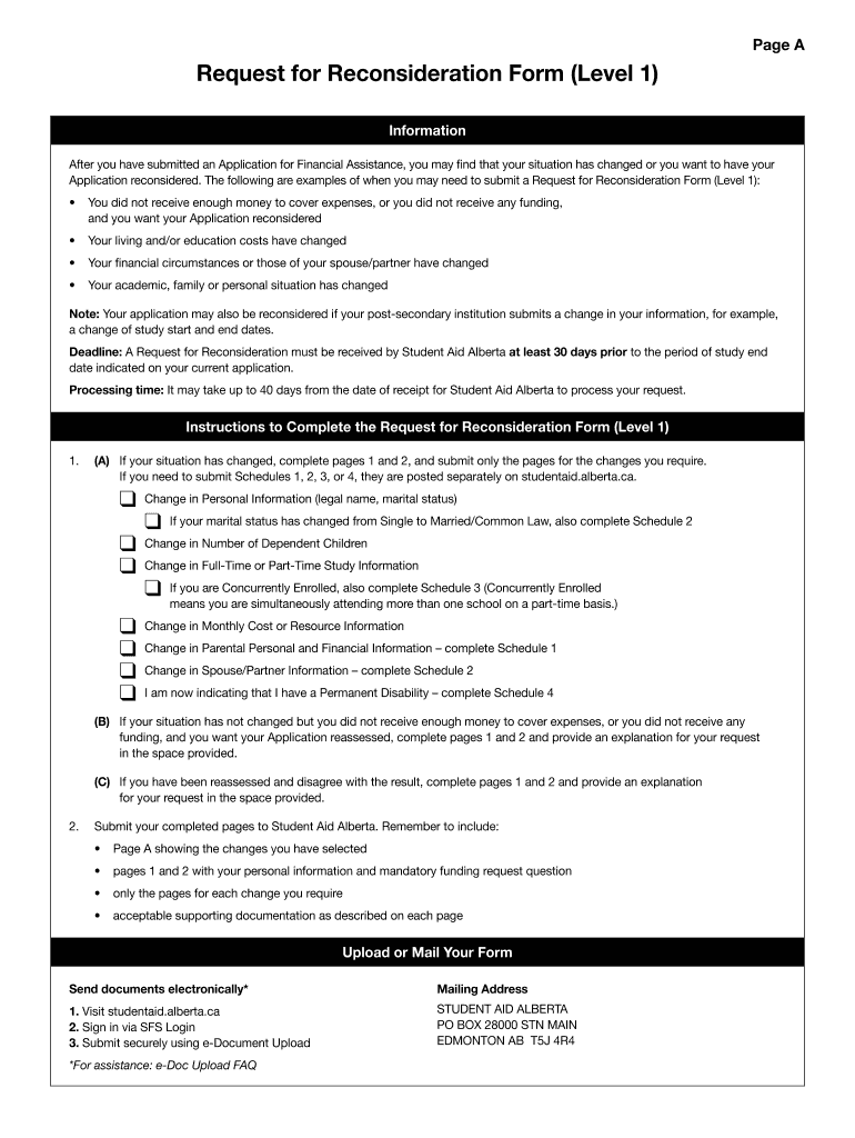 Fillable Online Request for Reconsideration Level 1 studentaidalbertaca ...