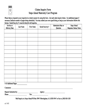 Fillable Online Claims Inquiry Form - abcstepsaheadcom Fax Email Print ...