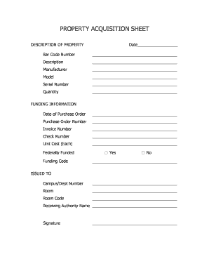 Fillable Online PROPERTY ACQUISITION SHEET - Region 18 ESC Fax Email ...