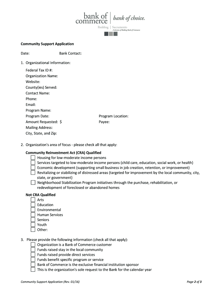 Fillable Online Community Support bApplicationb - Redding Bank of Commerce Fax Email Print ...