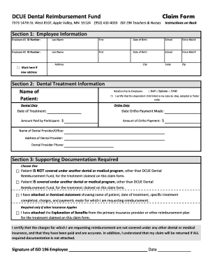 Fillable Online DCUE bDentalb Reimbursement Fund bClaim Formb Fax Email ...