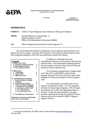 Fillable Online CERCLA Future Response Costs: Settlement, Billing and ...