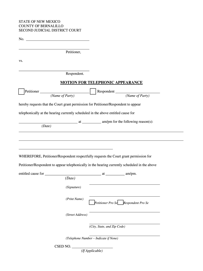 Motion To Appear Telephonically Fill Out Sign Online DocHub
