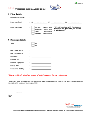 Fillable Online PASSENGER INFORMATION FORM - One Stop Manpower Fax ...