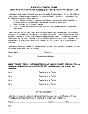 Fillable Online PATIENT CONSENT FORM - Valley Forge ENT Fax Email Print ...