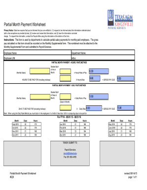 Fillable Online tamuk BPartialb Month bPaymentb Worksheet - tamuk Fax ...