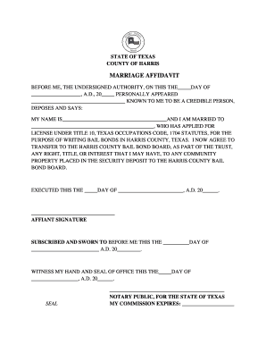 Fillable Online harriscountytx MARRIAGE AFFIDAVIT - Harris County Texas ...